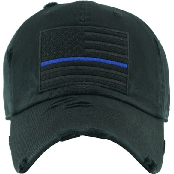 Accessories | Thin Blue Line Black Distressed Baseball Hat | Poshmark